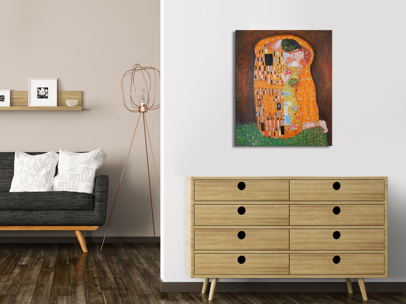 Quadro Bacio di Klimt, falso d'autore 60x50x2cm Dipinto Olio su tela